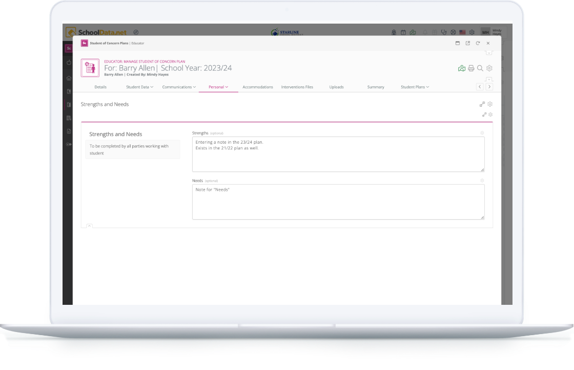 Student of Concern Plans, by SchoolData.net